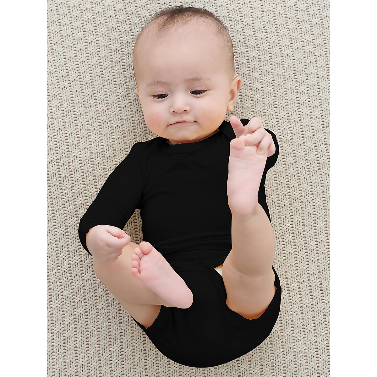 GUISBY Baby Rayon made from Bamboo Bodysuit, Cozy Long Sleeve Bodysuits Sleep'N Play Romper Black 3-6 Months