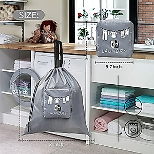 Travel Laundry Bags with Handles and Carabiner, Foldable Travel Laundry Bags for Dirty Clothes, 24"L X 21"W Dirty Laundry Travel Bag with Drawstring Closure, Lightweight Travel Accessories