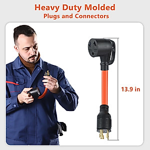 boeemi 30 Amp RV Generator Adapter- 14 Inch 3 Prong L5-30P Twist Lock Male Plug to TT-30R Female, STW 10/3 RV Plug Adapter Cord for Generator