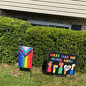 TOPFLAGS Progress Gay Pride LGBTQ Yard Garden Flag 12x18 Inch, Double Sided Rainbow LGBTQ Bisexual Flags for Decoration