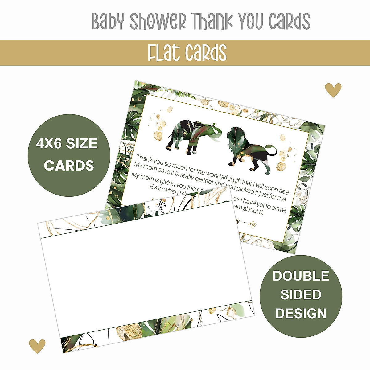 Paper Clever Party Tropical Jungle Baby Shower Thank You Cards with Envelopes - 25 Pack - Blank Notes with Prefilled Message for Gender Neutral Gifts - Royal Green and Gold 4x6 Stationery Set