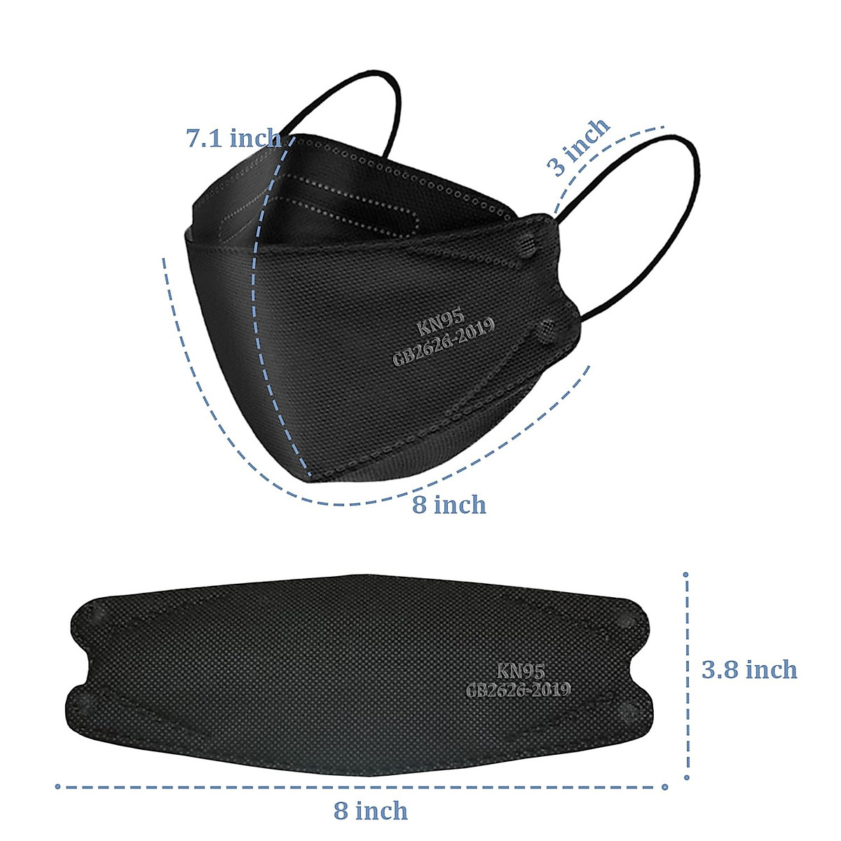 akgk KN95 Face Masks 50 Pack, Individually Wrapped, 5-Ply Disposable Black Face Mask Against PM 2.5 Smoke and Dust