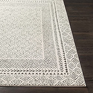 BoutiqueRugs Burdette Farmhouse Black and White Soft Neutral Area Rug - Boho Oriental Medallion Area Carpet for Bedroom, Living Room, Dining Room - Charcoal, Black, Cream - 5'3" Round Rug