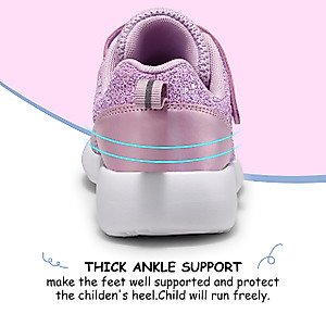 Harvest Land Kids Glitter Tennis Shoes Slip-On Toddler Fashion Sneakers Running Shoes with Woven Breathable Sports Shoes for Girls Hook-Loop Outdoor Casual, Purple, US2