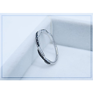 Dazzlingrock Collection 0.25 Cttw Round Black & White Diamond Swirl Stackable Ring for Women in 14K Solid White Gold, Size 7