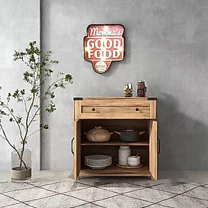 Penifun Farmhouse Buffet Double Barn Door, Industrial Sideboard Wood Coffee, Kitchen Pantry Storage, Accent Chest, Liquor Cabinet for Bar Hallway, Cupboard Console Table, Large, Light Brown