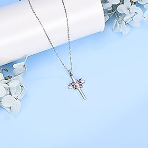 Distance Cross Necklace for Women 925 Sterling Silver Jewelry Pendant Necklace for Mom Wife Gift for Mother's Day or Birthday (Butterfly Purple Cross Necklace)