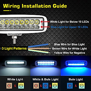 WFPOWER LED Marine Boat Lights, 6.3Inch White & Blue Spreader 2 In 1 Deck Spot Light IP67 Waterproof Double Row T-Top Dock Fog Spotlights for Pontoon Boat Fishing Accessories Truck 12V 24V (2 Pack)