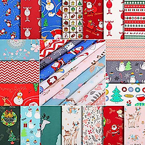 20 Pieces 10 x 10 Inch Christmas Fabric Multi-Color Fabric Patchwork Bundles Sewing Square Mixed Fabric Christmas Printing Quilting Fabric Santa Snowman Printed Fabric Scrap for DIY