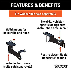 CURT 16429 5th Wheel Installation Brackets, Compatible with Select Chevrolet Silverado, GMC Sierra 2500, 3500 HD , Black