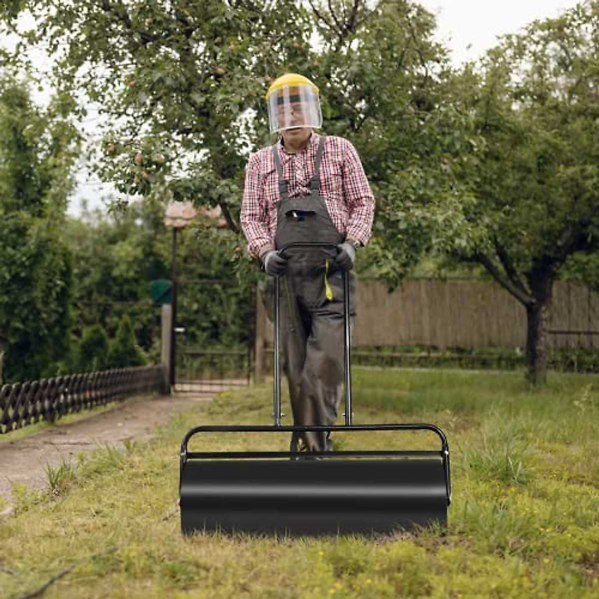 Happytools Lawn Roller, 17 Gallons/63 L Push/Pull Steel Sod Roller w/Ergonomic Handle, Lawn Rollers Tow Behind Water Filled for Park, Garden, Yard, Ball Field (36'' / 17 Gal), Black