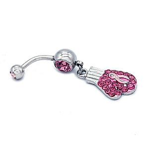Soulbreezecollection Pink Breast Cancer Awareness Boxing Glove Belly Navel Ring Button Body 316l Surgical Steel
