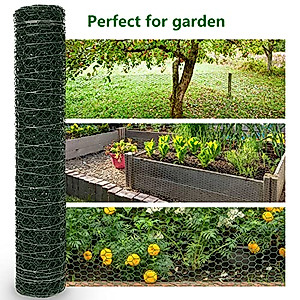 Aboofx Green Chicken Wire Netting, 118 x 15.7 in Chicken Wire for Foral Arrangements, Garden Poultry Chicken Wire Mesh, Hexagonal PVC Coated Galvanized Iron Wire, with 50 Zip Ties and 1 Pair of Glove