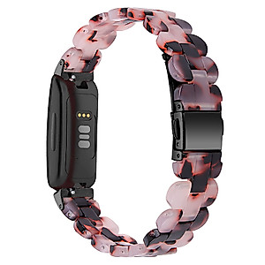 AWSMORE Resin Band Compatible With Fitbit Inspire 2/Inspire HR/Inspire Bands Slim Tortoise Band Replacement Wristband Accessory Strap Blacelet For Women