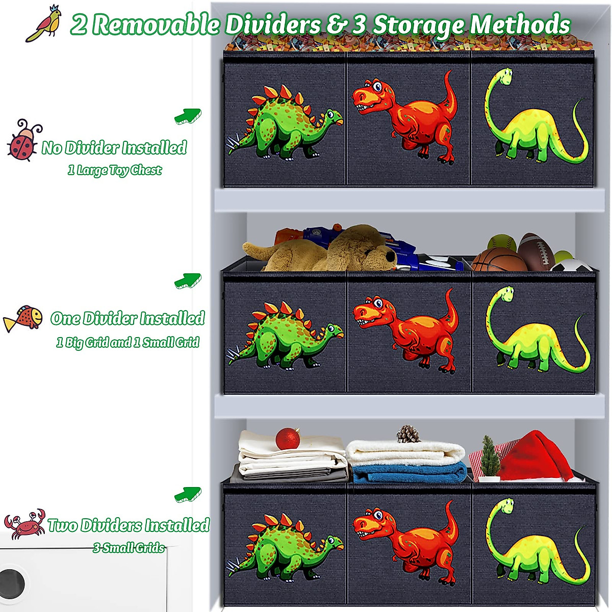 HOMEMARVEL Toy Chest for Boys, Black Dinosaur and Dog Pattern