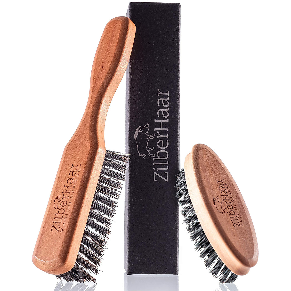 ZilberHaar Beard Brush Regular + Pocket Beard and Mustache Brush with Stiff Boar Bristles