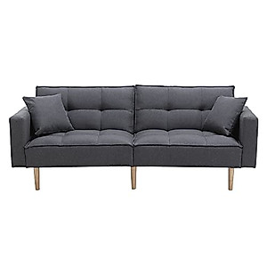 civama Futon Sofa Bed, 3 Angles Fabric Convertible Sleeper Sofa Couch, Dark Grey, Wooden Legs