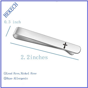 BEKECH Cross Tie Clips for Men Christian Faith Gift Philippians 4:13 First Communion Tie Tacks for Minister Clergy Officiant Groom Father of the Bride Wedding Day Tie Clip, S, Stainless Steel, /na