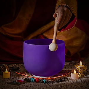 SITSANG Purple B Note Crystal Singing Bowl Crown Chakra 6 inch with Sponge Padded Bundle Bag and Singing Bowl Rubber Mallet and Suede Striker