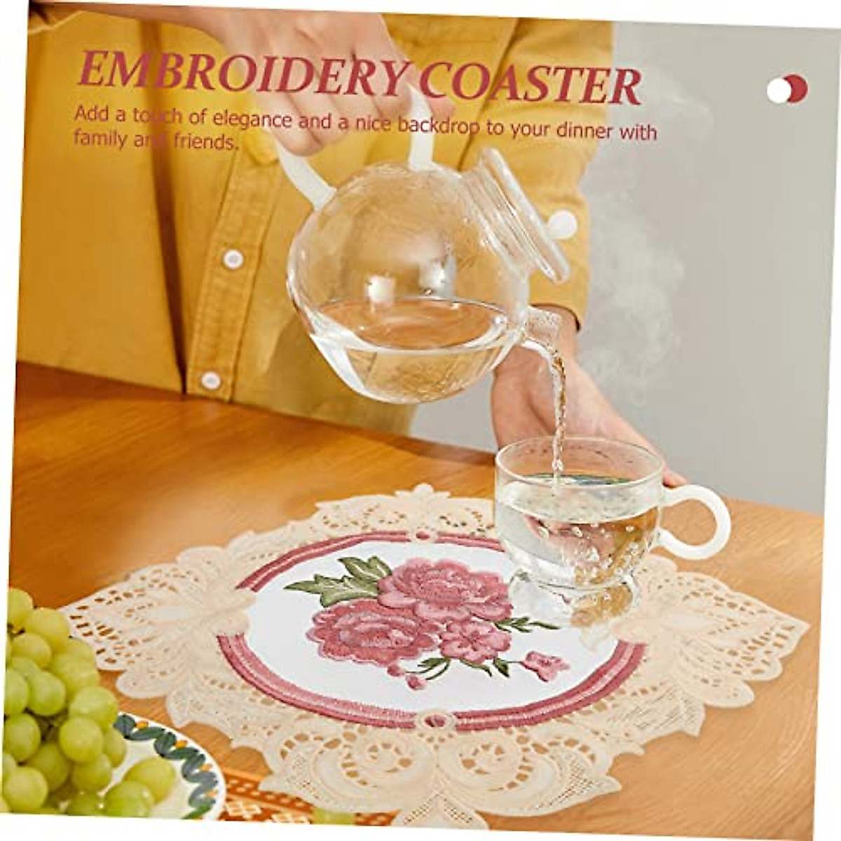 DOITOOL Table Mat Jute Placemat Adorno para Mesa De White Cotton Tablecloth Farmhouse Coasters Heat Proof Placemat Cotton Placemats Retro Lace Coaster Lace Place Mat Decor Mug 4pcs