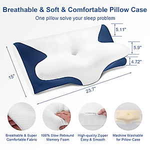 Cervical Pillow for Neck and Shoulder Pain Relief, Contour Memory Foam Neck Support Pillow, Ergonomic Orthopedic Sleeping Bed Pillow for Side Back Stomach Sleepers, Breathable Cover, Mom Dad Gifts