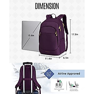 LIGHT FLIGHT Women Backpacks Laptop Backpack for Women 15.6 inches Computer Bags for Work Travel College, Gifts for Women, Purple
