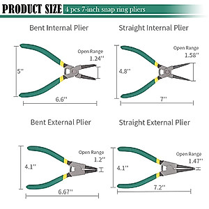 Queta 4pcs 7-Inch Snap Ring Pliers Set Heavy Duty Internal/External Circlip Pliers Kit with Straight/Bent Jaw CR-V Steel for Ring Remover Retaining C Clip Pliers with Storage Bag