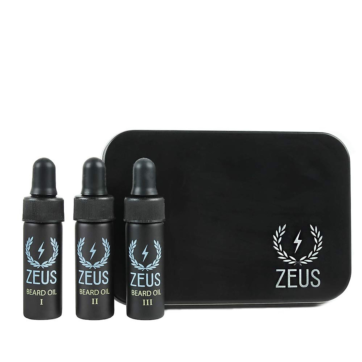 ZEUS Beard Oil Coffret Sampler Set - 3 Beard Oil Vial Sample Kit (Sandalwood, Verbena Lime & Vanilla Rum) MADE IN USA