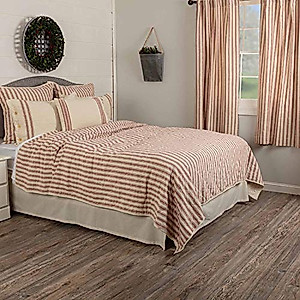 Market Place Red Luxury King Quilt, 100% Cotton Quilted Bedspread with Red Ticking, Hand Quilted Grain Sack Bed Spread Bedding for Boho, Shabby Chic and Rustic Farmhouse Decor (105”x120”)