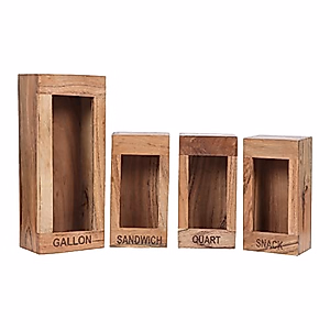 Lavaux Designs acacia wood Ziplock bag organizer Set of 4 boxes | Compatible with Ziploc, Solimo, Hefty, Glad for gallon, quart, sandwich bags & snack size ziplocks | kitchen organization and storage