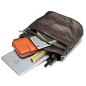 Lecxci Genuine Leather Cross Body Purses Zipper Wallets Shoulder Bags for Womens (S, Coffee)