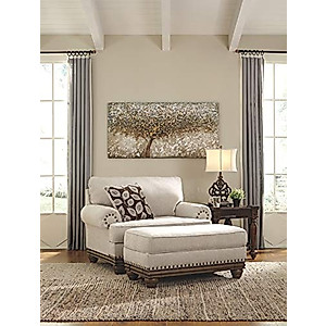 Signature Design by Ashley Harleson Modern Farmhouse Ottoman with Nailhead Trim, Beige