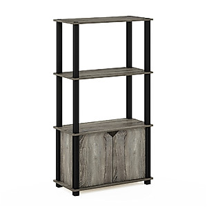 Furinno Brahms 4-Tier Multipurpose Bookcase/Bookshelf/Display Shelf/Display Rack with Door, French Oak Grey/Black