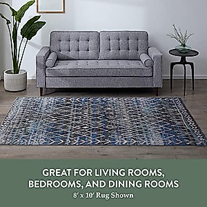 Edenbrook Area Rugs for Living Room -Gray and Blue Rug for Bedroom-Low Pile Perfect for High Traffic Areas, 5x8