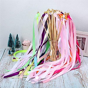 40 Pieces Mix Color Ribbon Sticks with Bell Fairy Stick Party Streamers for Wedding Party(Multicolor)