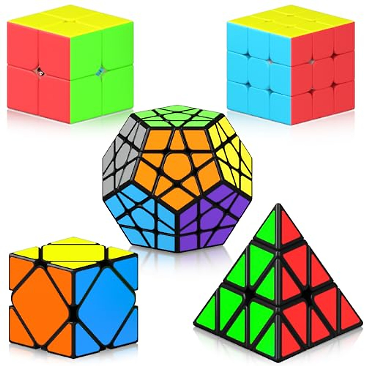 Vdealen Speed Cube Set, Cube Bundle 2x2 3x3 Pyramid Dodecahedron Skewb Magic Cube Pack, Puzzle Cube Collection Toys Easter Valentines Day Gift for Kids Teens Adults- 5 Pack