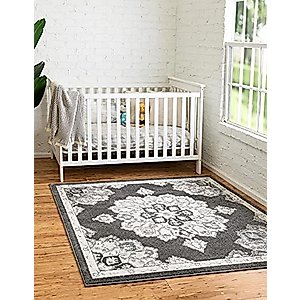 Unique Loom Parker Collection Colorful Medallion Charcoal/Ivory Square Rug (5' 0 x 5' 0)
