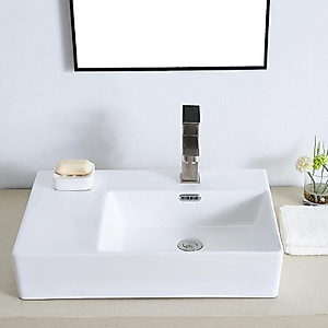 Bathroom Sink,White Wall Mounted Sink,Rectangle Wall Mount Bathroom Vessel Sink,24"X17"Modern Floating or Countertop Porcelain Ceramic Washing Bathroom Lavatory Sink,Right Side