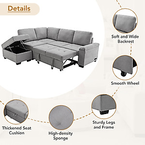 Ball & Cast 85" Sectional Sofa W/Movable Storage Ottoman,Velvet L-Shaped Corner Couch with Hidden Arm Storage & USB Charge,for Living Room,Bedroom,Gray