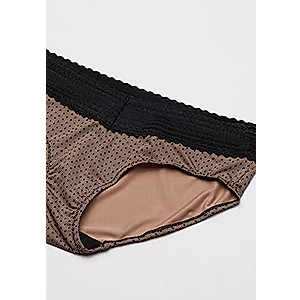 Warner's Women's Blissful Benefits No Muffin 3 Pack Hipster Panties, Black/Toasted Almond/lace dot Print, L