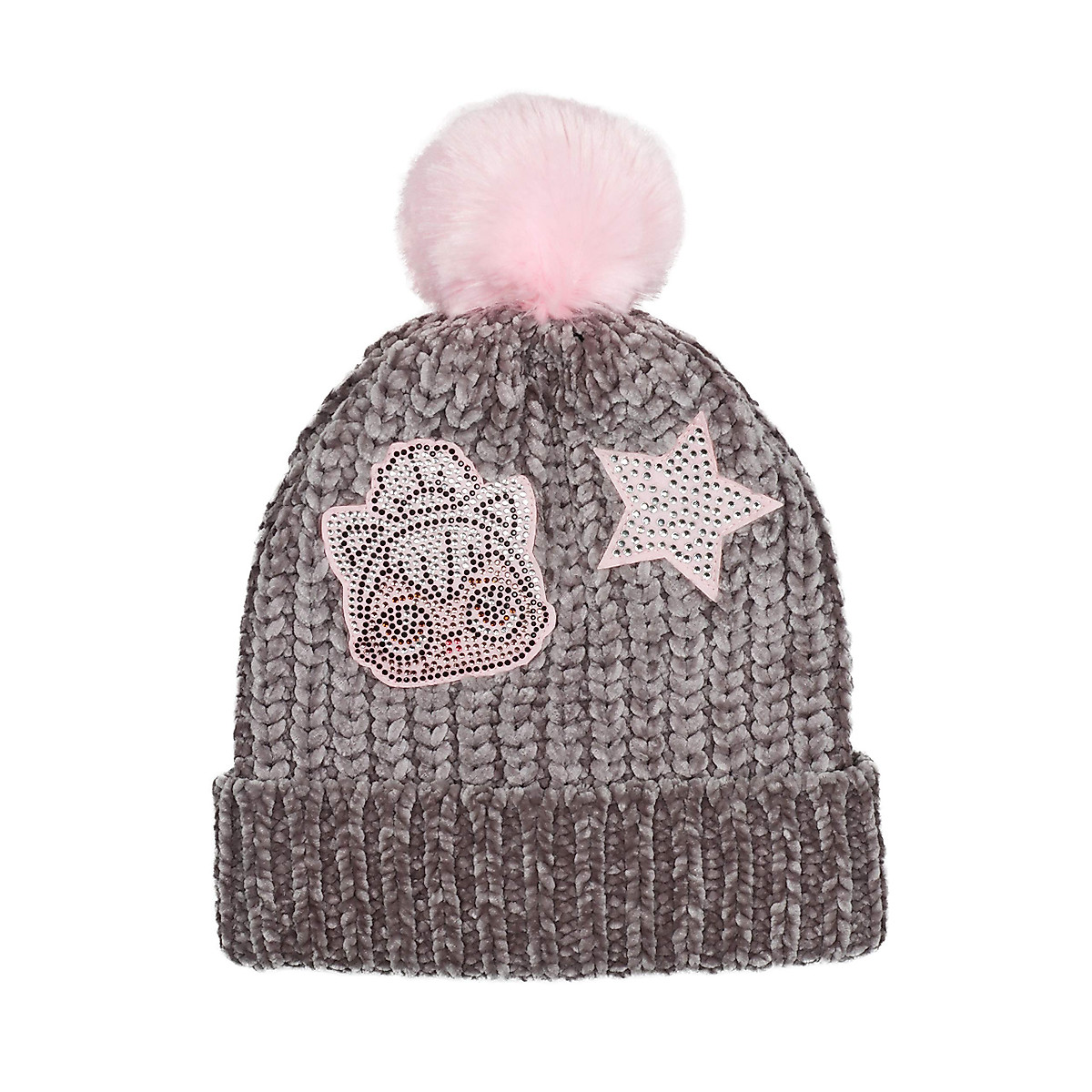 LOL Surprise Soft Chenille Winter Hat & Gloves Set for Girls with Pompom and LOL Doll Patches Grey