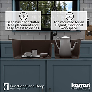 Karran QT-711 Drop-In Quartz Composite 33 in. 1-Hole 60/40 Double Bowl Kitchen Sink Kit in Brown
