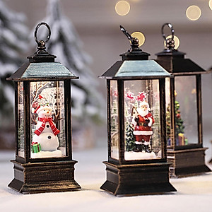 Lighted Snow Globe Lantern, Christmas Tree Light- Up Lantern Xmas Hanging Lamp for Xmas Party Supplies, Xmas LED Oil Lamp Simulation Flame Light, Christmas Snow Globe Lantern Gifts (Tree)