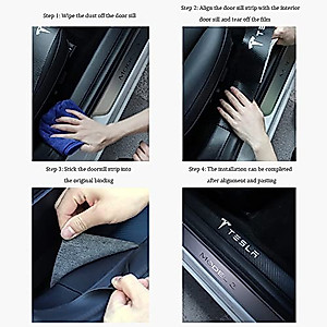 RSKVA Full Coverage Threshold Protection Sticker for Tesla Model 3 Carbon Fiber Leather Door Entry Guard Sticker Inner Accessories Self-Adhesive (White)
