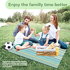 JBGO Outdoor Rug,Patio Rug,4' x 6' Reversible Woven Lightweight Large Plastic Striped Stain Proof Indoor Area Runner Mat for Deck Patio Camping Beach Picnic BBQ (Turquoise Blue Stripes)