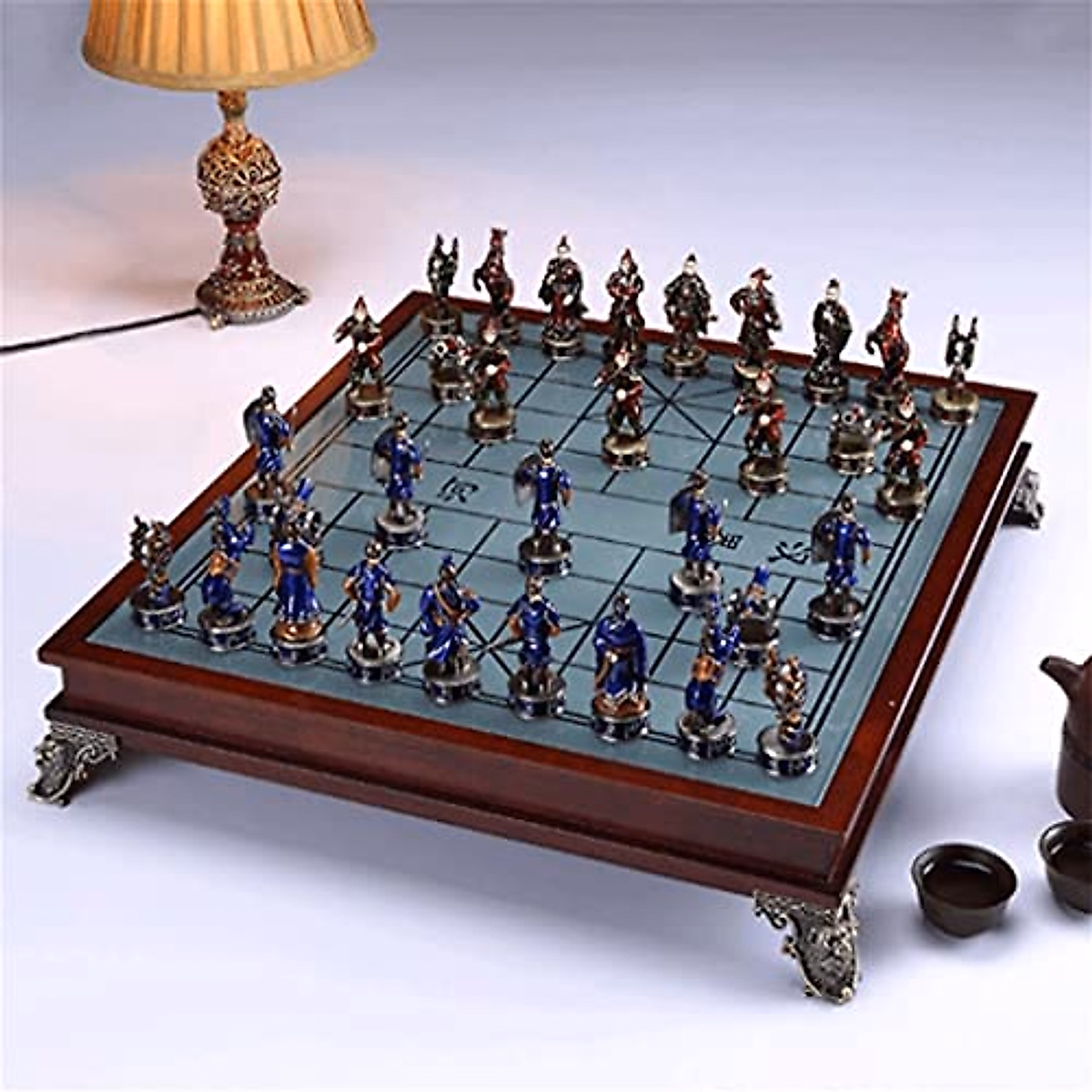 THPT Chess Chinese Creative Three-Dimensional Figure Solid Wood Ornaments Enamel Color Chess Board Parent-Child Set Gift Board Games (Color : White,Transparent,Brown)
