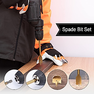 6-Piece Spade Drill Bit Set,Carbon Steel Paddle Flat Bits, for Hole Cutter Woodworking (3/8",1/2", 5/8", 3/4", 7/8", 1")