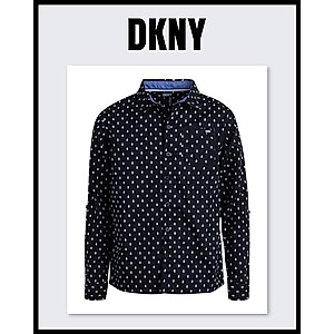 DKNY Boys' Pants Set - 3 Piece Long Sleeve Button Down Plaid Shirt, T-Shirt, Jogger Pants - Clothing Set for Boys (4-12), Size 8, Black