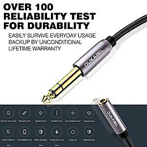 DUKABEL TopSeries Long 6.35mm (1/4 inch) to 3.5mm (1/8 inch) Headphone Jack Adapter -8ft (2.4m) 1/8 Female to 1/4 Male Extension Cable 3.5 to 6.35 for Mixer Guitar Piano Amplifier Speaker and More