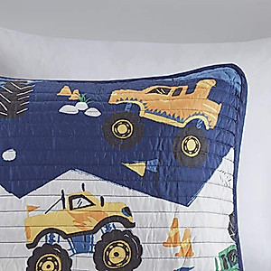 Mi Zone Kids Nash Reversible Quilt Set, Vibrant Fun Design, Lightweight All Season Children Bedding, Coverlet Bedspread, Boys Bedroom Décor, Twin, Big Wheel Monster Trucks 3 Piece